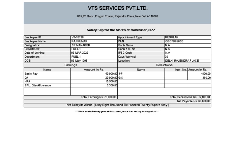 Pay Slip November 22 | PDF