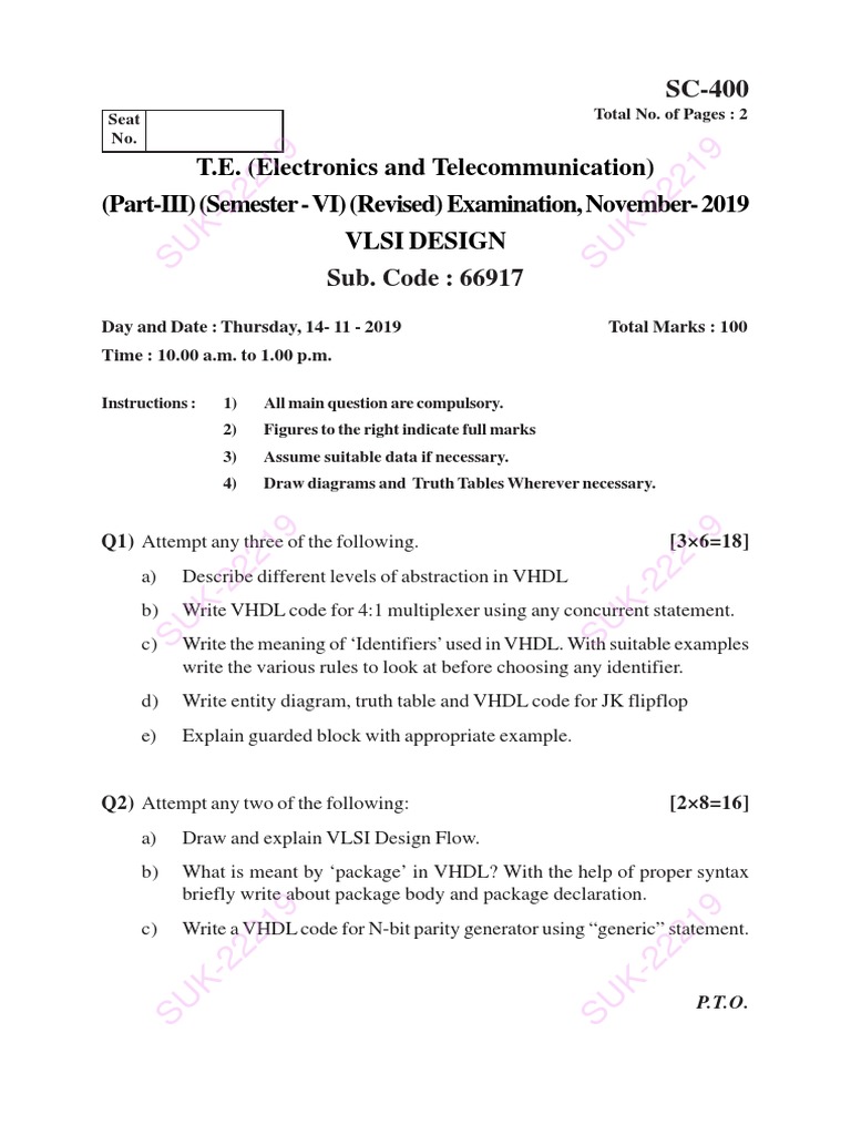 SC-400 VLSI Design Exam | PDF | Vhdl | Mosfet