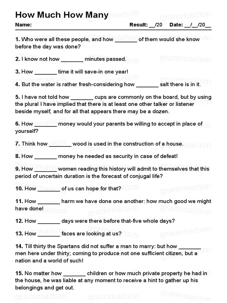 Grammarism How Much How Many Test 12 1857550 | PDF