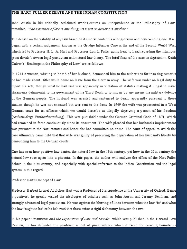 Hart-Fuller Debate and Indian Law Insights | PDF | Jurisprudence | Crimes