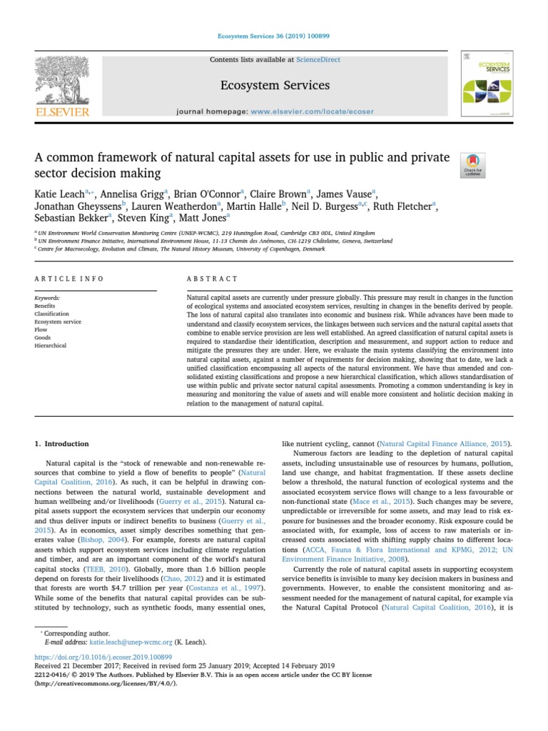A Common Framework of Natural Capital | PDF | Ecosystem | Resource