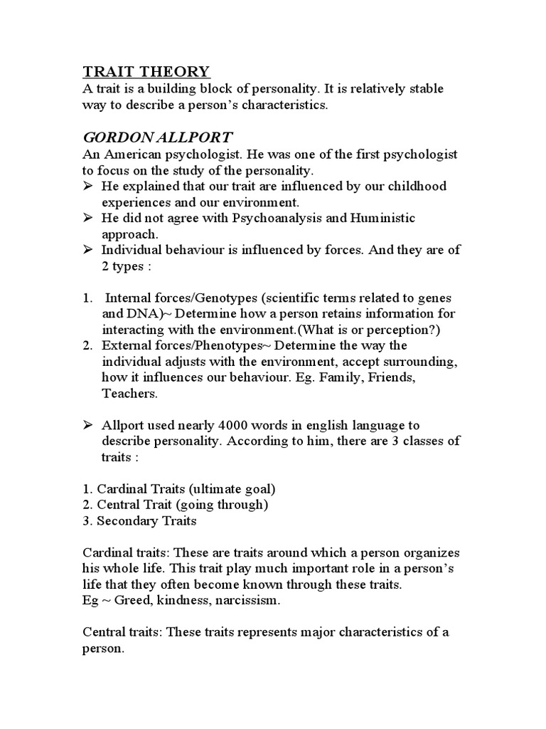 Trait Theory | PDF | Extraversion And Introversion | Stereotypes