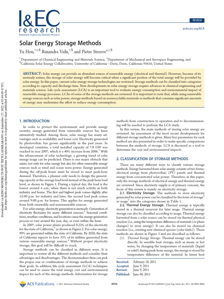 Solar Energy Storage Method | PDF | Energy Storage | Rechargeable Battery