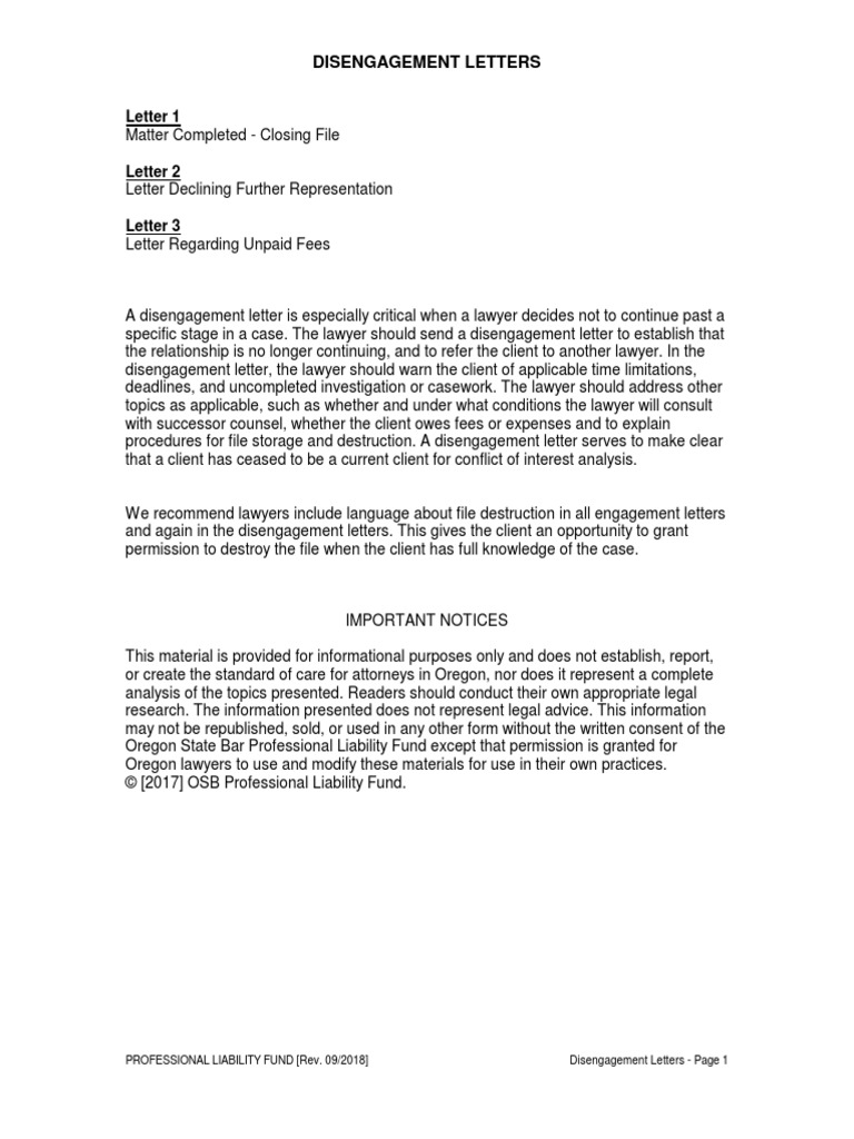 Disengagement Letters | PDF | Lawyer | Conflict Of Interest