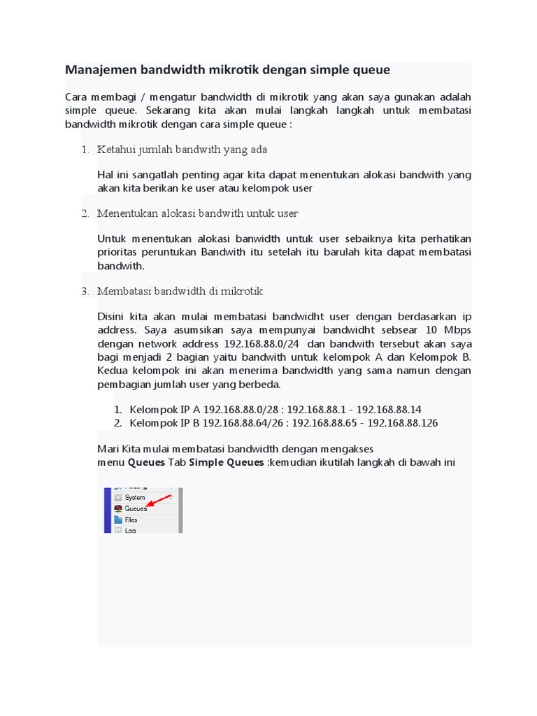 Manajemen Bandwidth Mikrotik Dengan Simple Queue | PDF