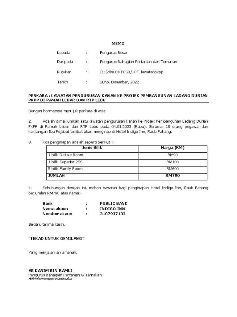 Memo Peruntukan Penginapan Kakitangan HQ | PDF