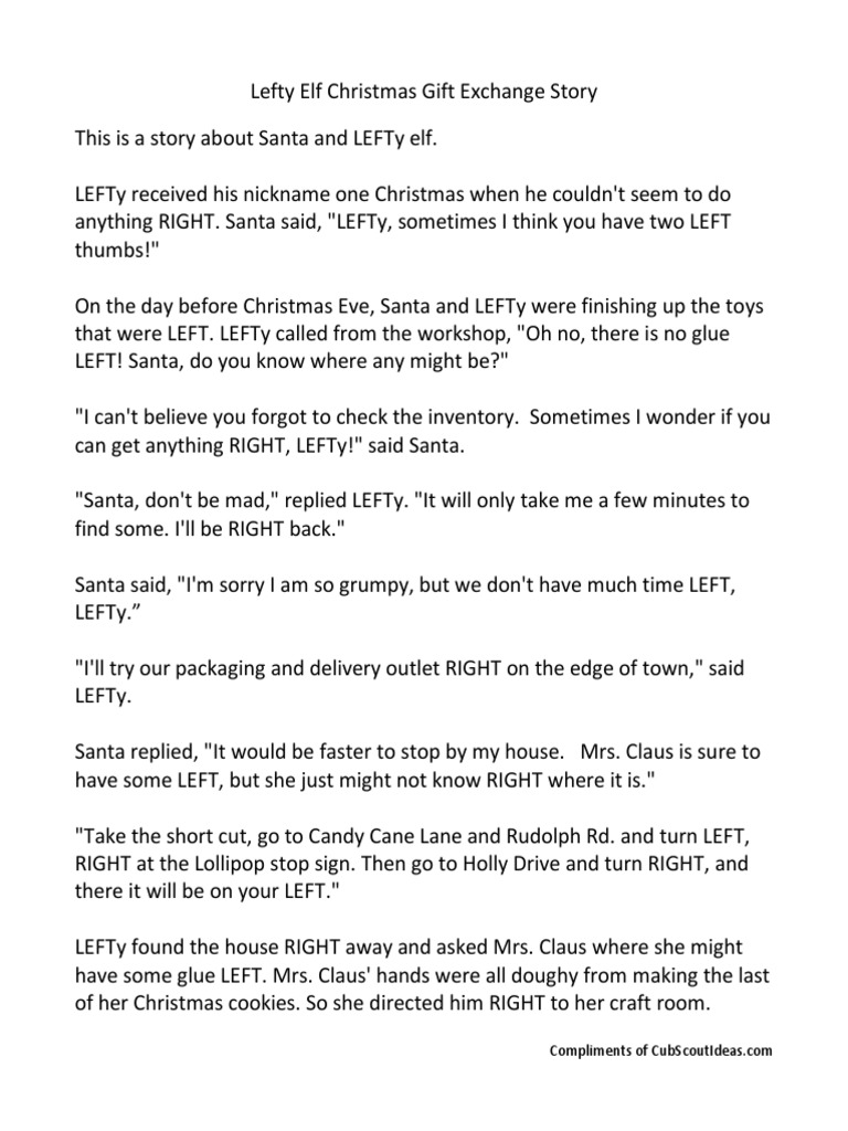 Lefty Elf Gift Exchange Story | PDF | Santa Claus | Christmas