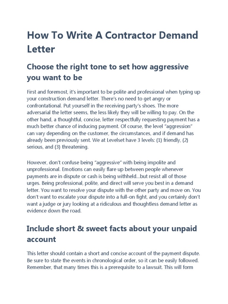 How To Write A Contractor Demand Letter | PDF | Lien | Lawsuit