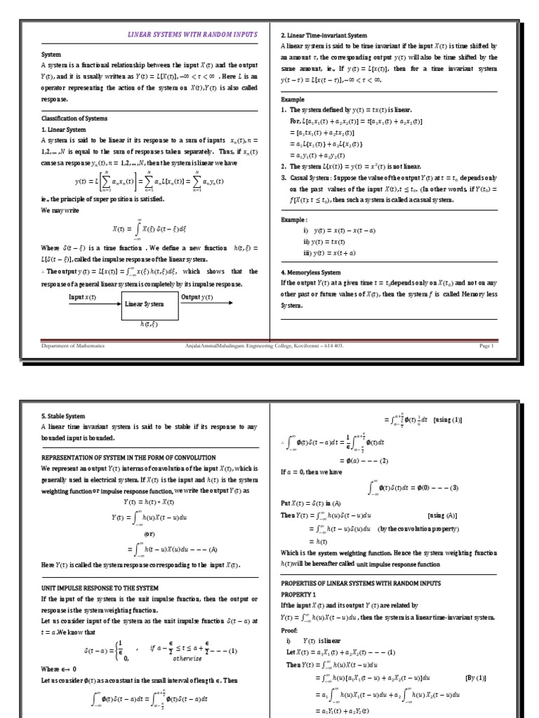 Linear System | PDF | Convolution | Spectral Density