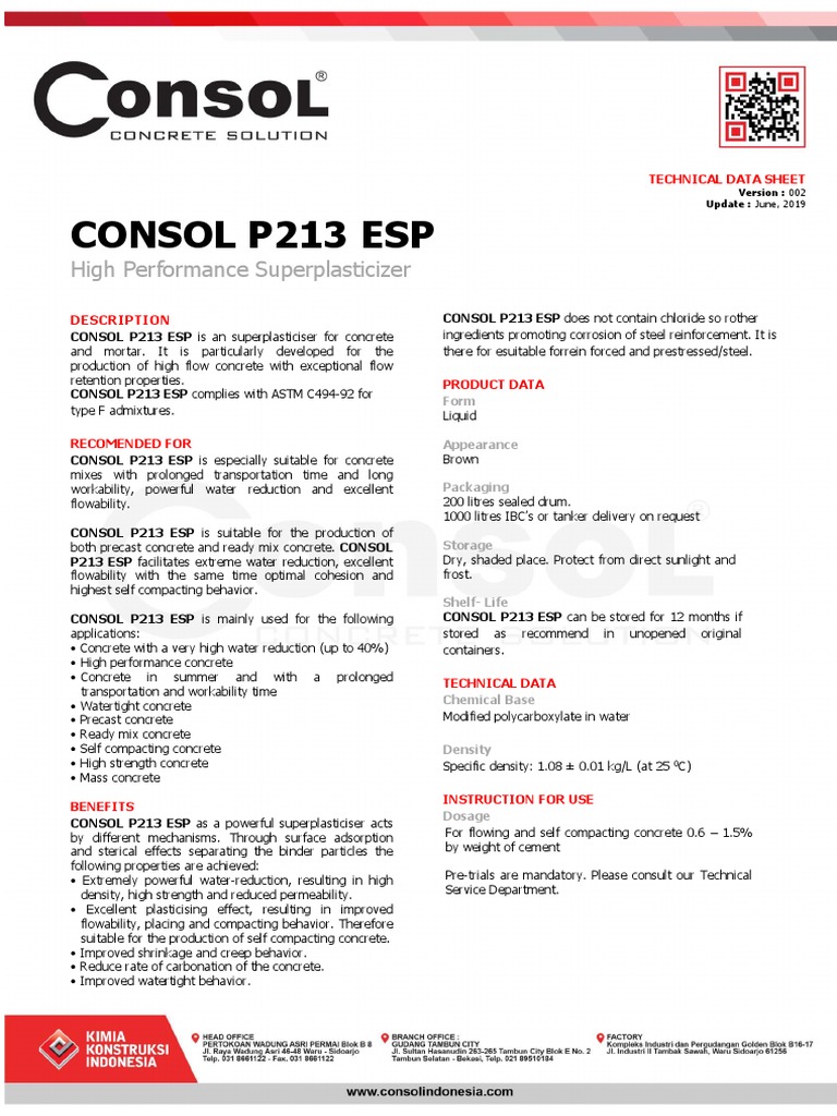 High Performance Superplasticizer P213 | PDF | Concrete | Water