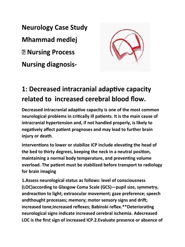 Neurology Case Study Nursing Diagnosis and Interventions | PDF | Self ...