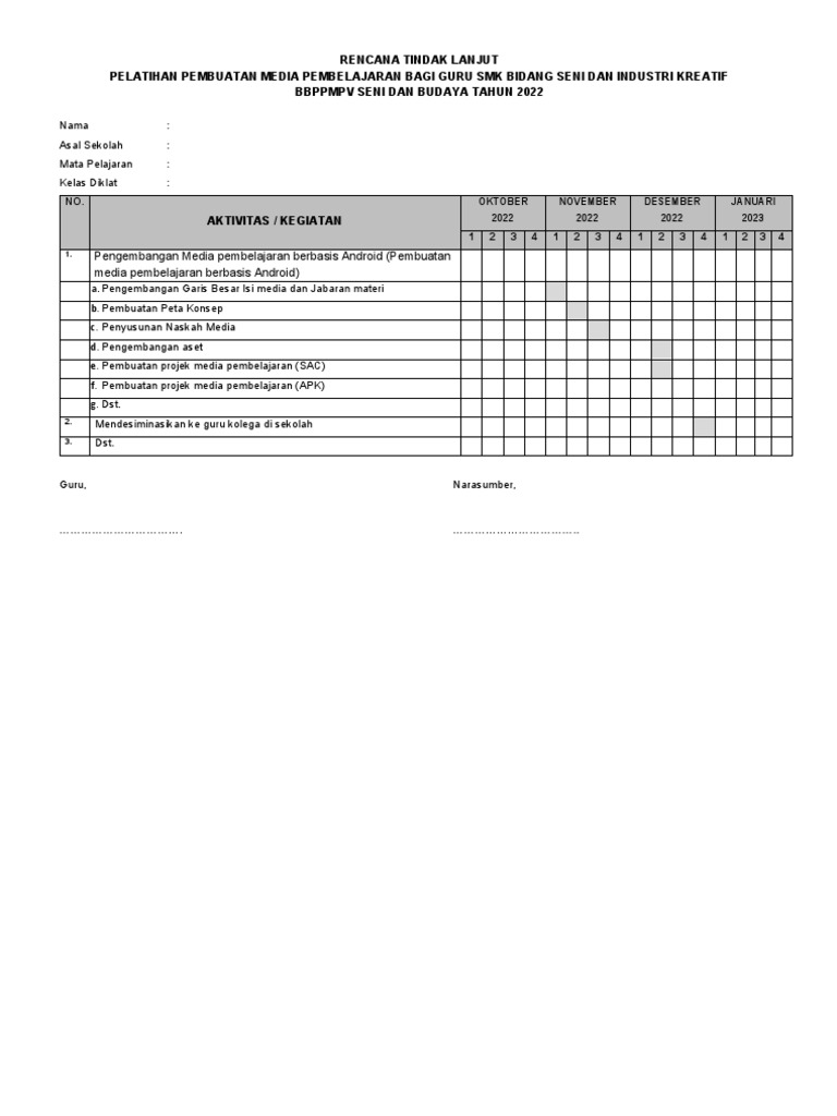 RENCANA TINDAK LANJUT - Contoh | PDF