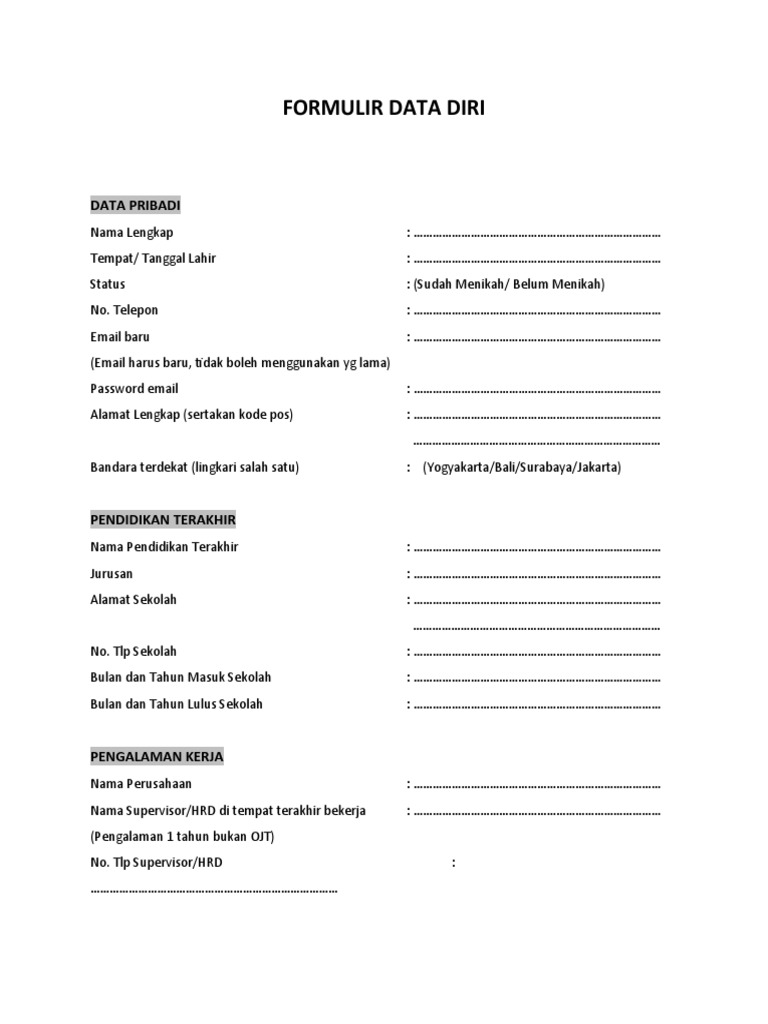 Ebu - Formulir Data Diri 2 | PDF