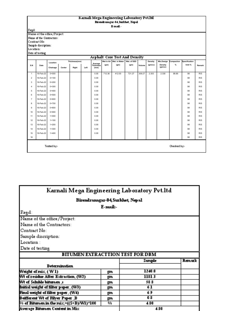 Asphalt Core Test-1 | PDF | Asphalt | Materials