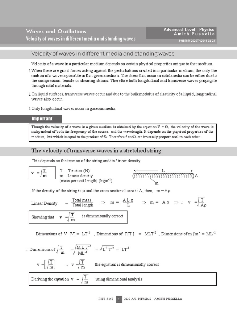 Velocity of Waves in Different Media and Standing Waves | Download Free PDF | Waves | Sound