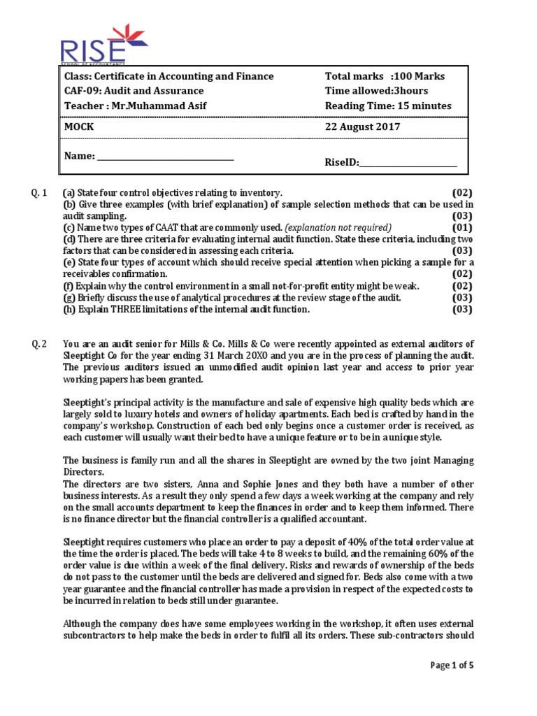 Audit Mock | PDF | Audit | Going Concern