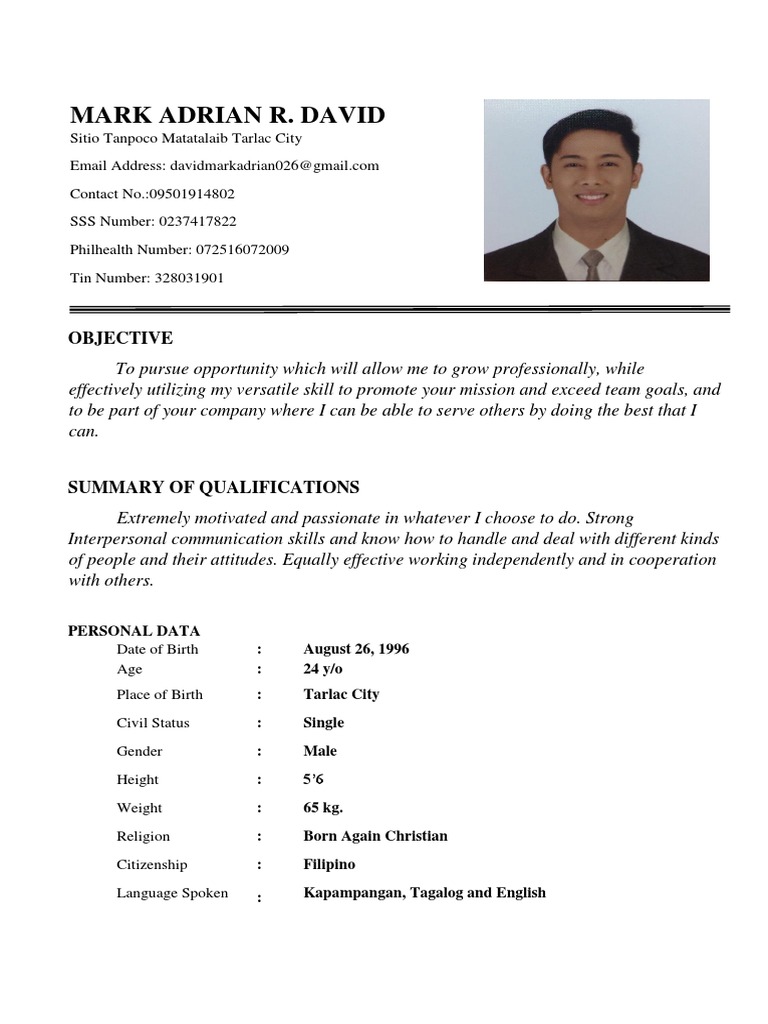 Adrian-Resume | PDF | Tagalog Language | Cognition
