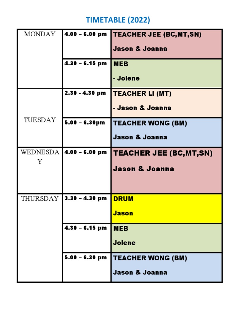 TIMETABLE 22 Tuition | PDF