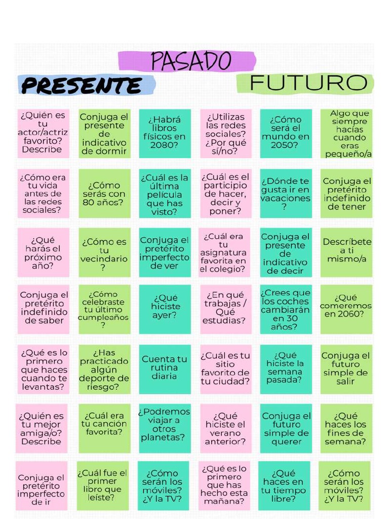 Presente Pasado y Futuro Actividades y Juegos Juegos - 135180 | PDF