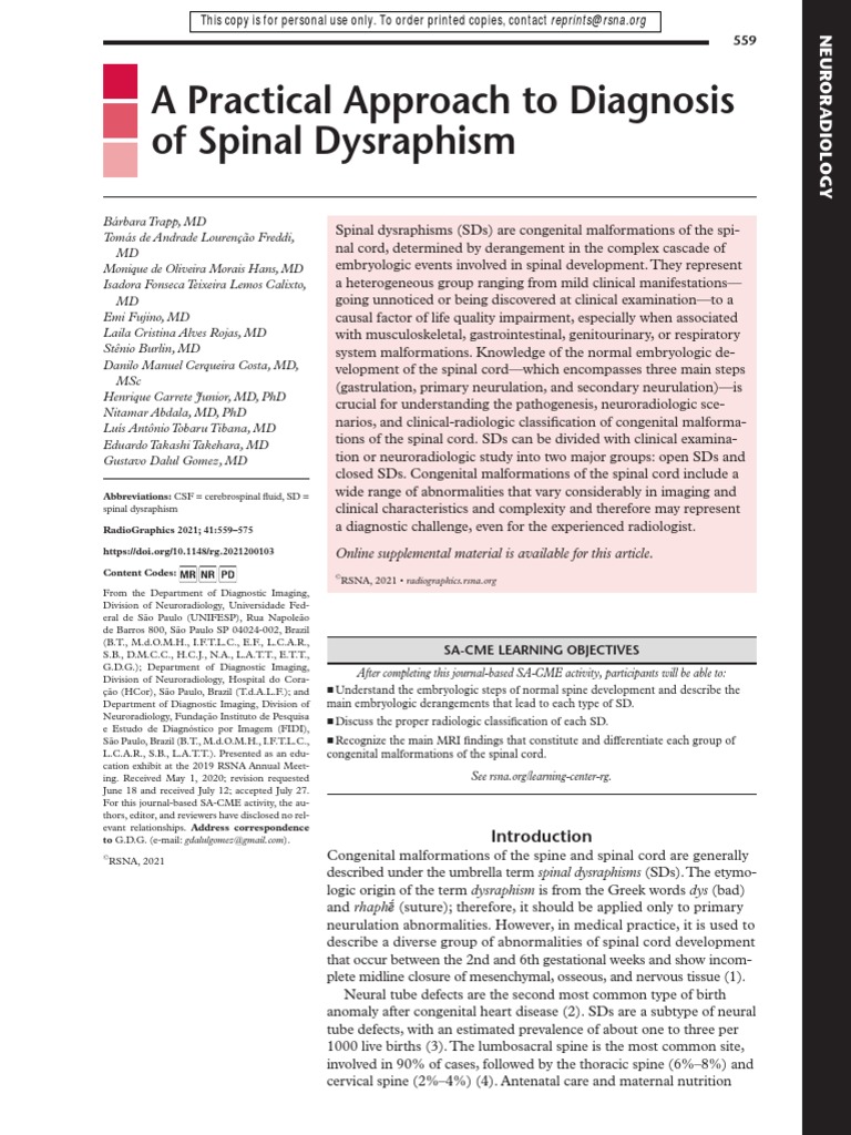 A Practical Approach To Diagnosis of Spinal Dysraphism | PDF ...