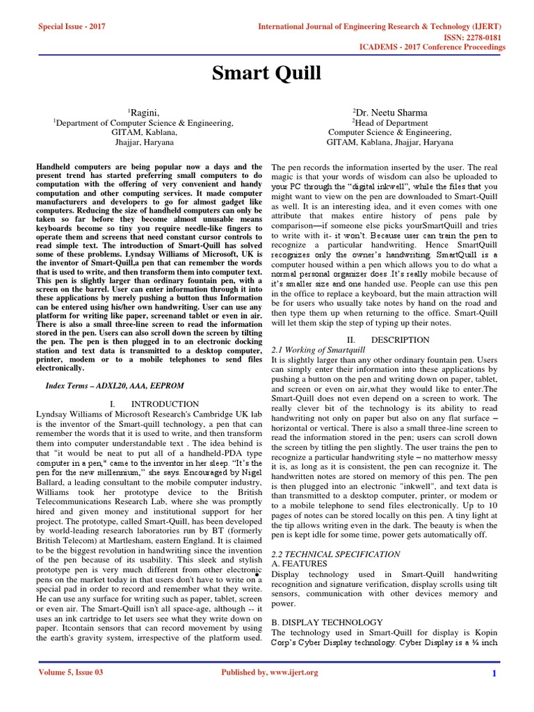 Smart Quill Technology | Download Free PDF | Accelerometer | Personal ...