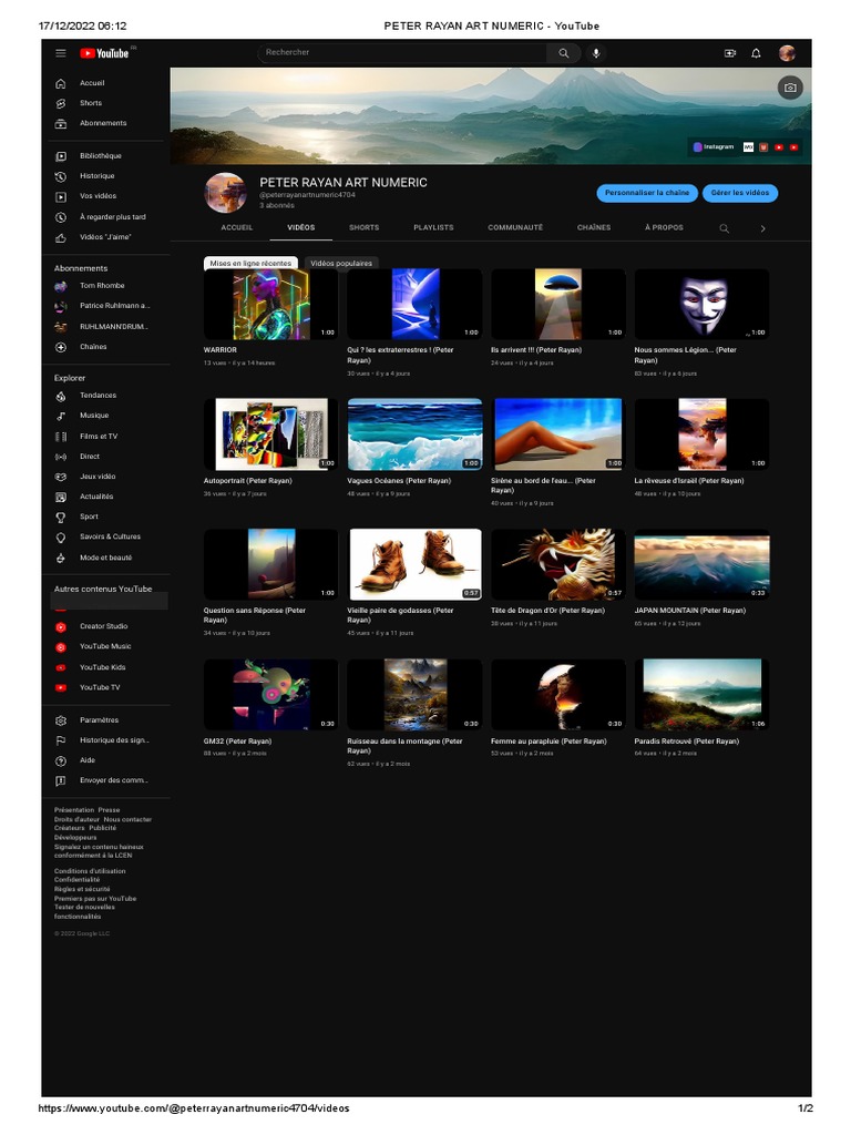 PETER RAYAN ART NUMERIC - YouTube | PDF | YouTube | Média de masse