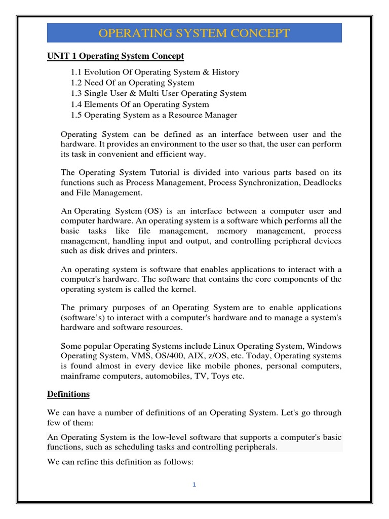 Unit 1 Operating System Concept Pdf Operating System Process Computing