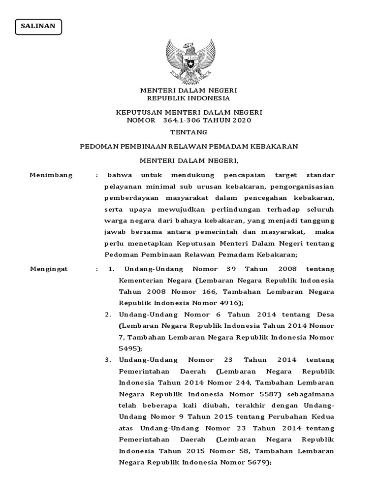 KEPMENDAGRI Pedoman Relawan Kebakaran | PDF