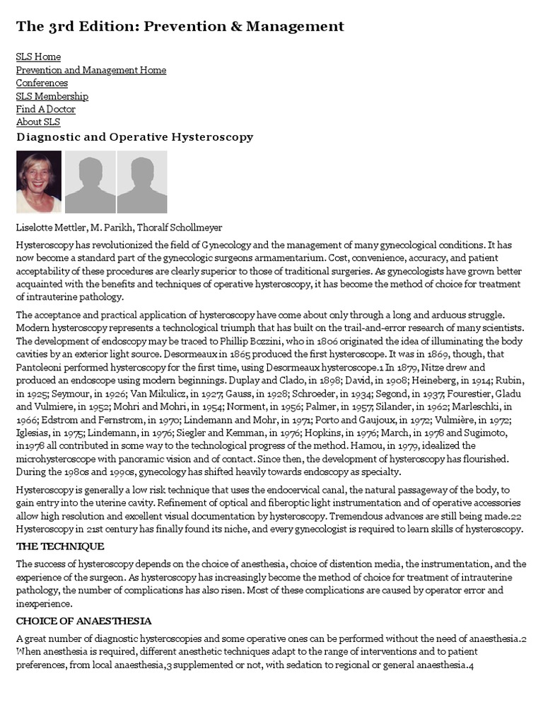 Diagnostic and Operative Hysteroscopy - The 3rd Edition - Prevention ...