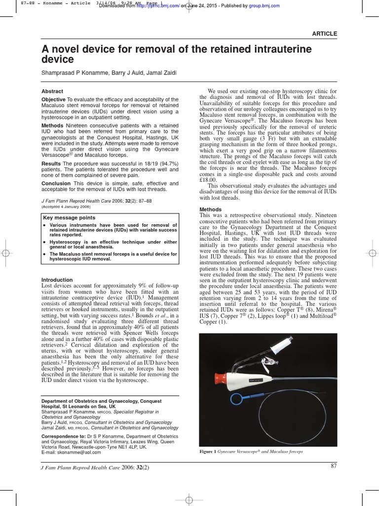 A Novel Device For Removal of The Retained Intrauterine Device | PDF ...