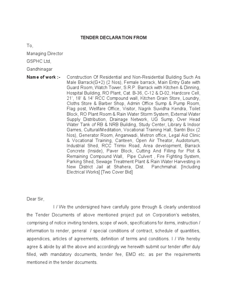 Tender for District Jail Construction | PDF