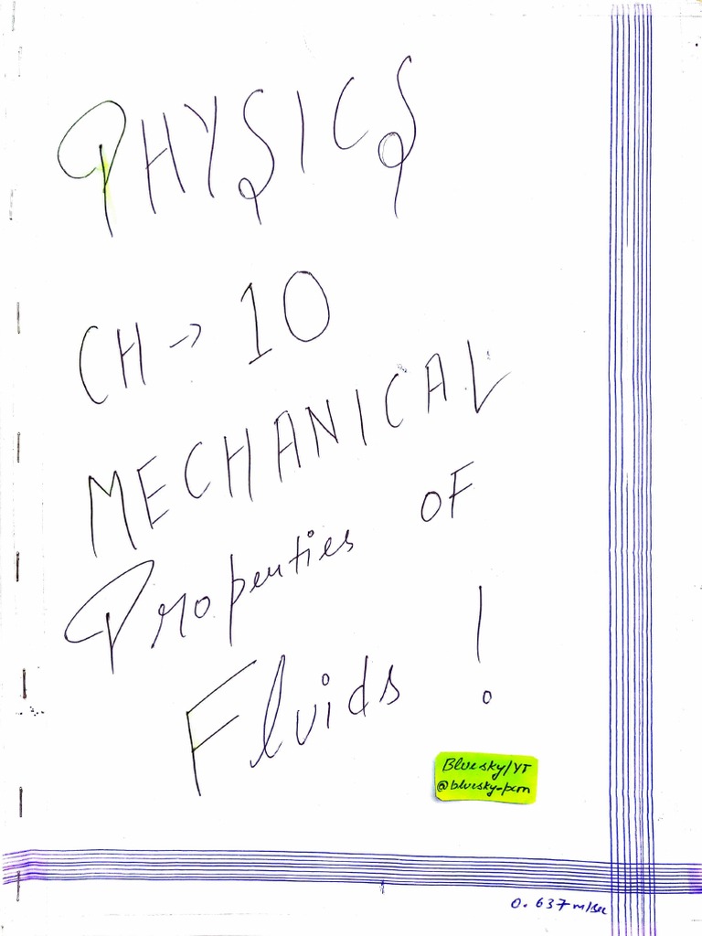 Mechanical Properties of Fluid Class 11 Revision Physics Blue Sky. | PDF