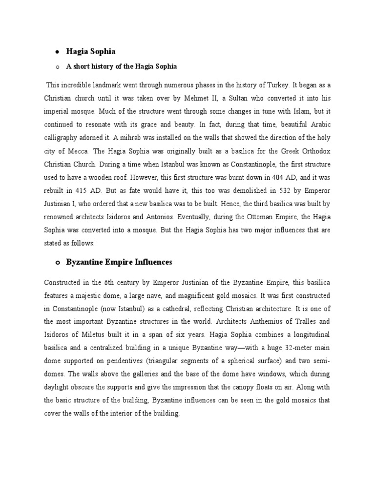 Hagia Sophia Brief History and What Makes It So Remarble? | PDF | Dome ...