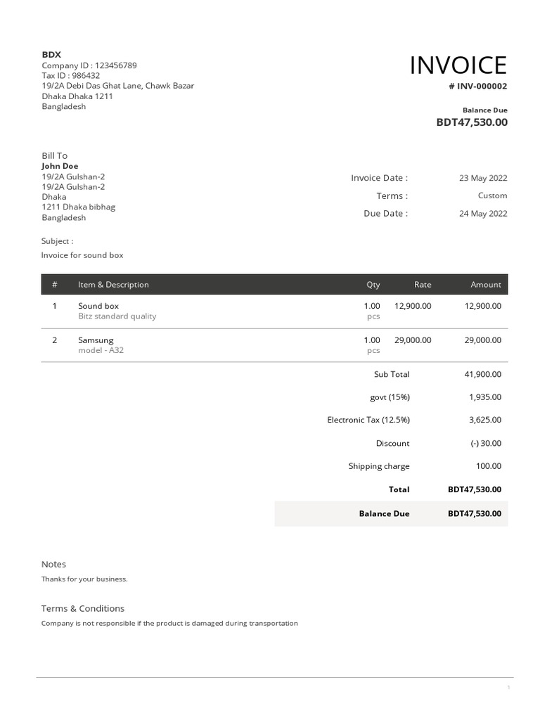 Invoice | PDF | Payments | Taxes