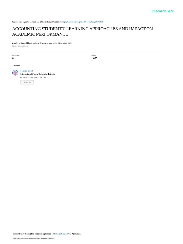 Accounting Students Learning Approaches and Impac | PDF | Learning | Gender