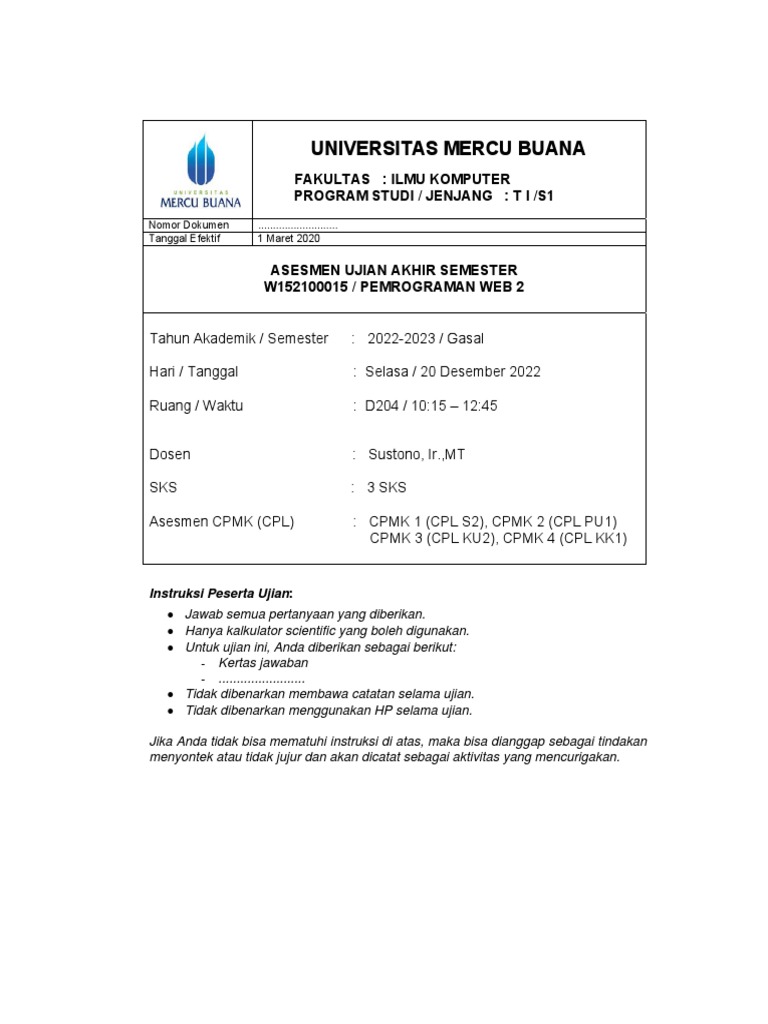 Soal UAS - PEMROGRAMAN WEB 2 - D204 | PDF