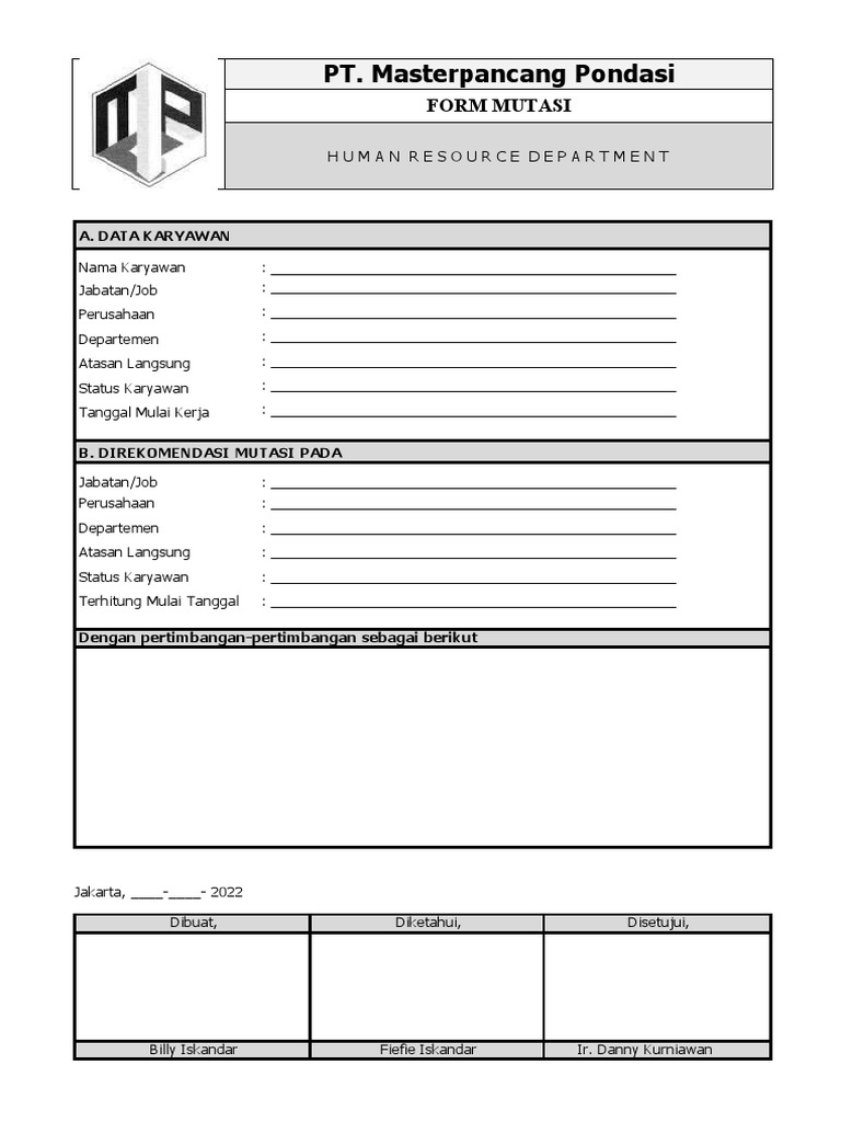 Form Mutasi Kerja | PDF