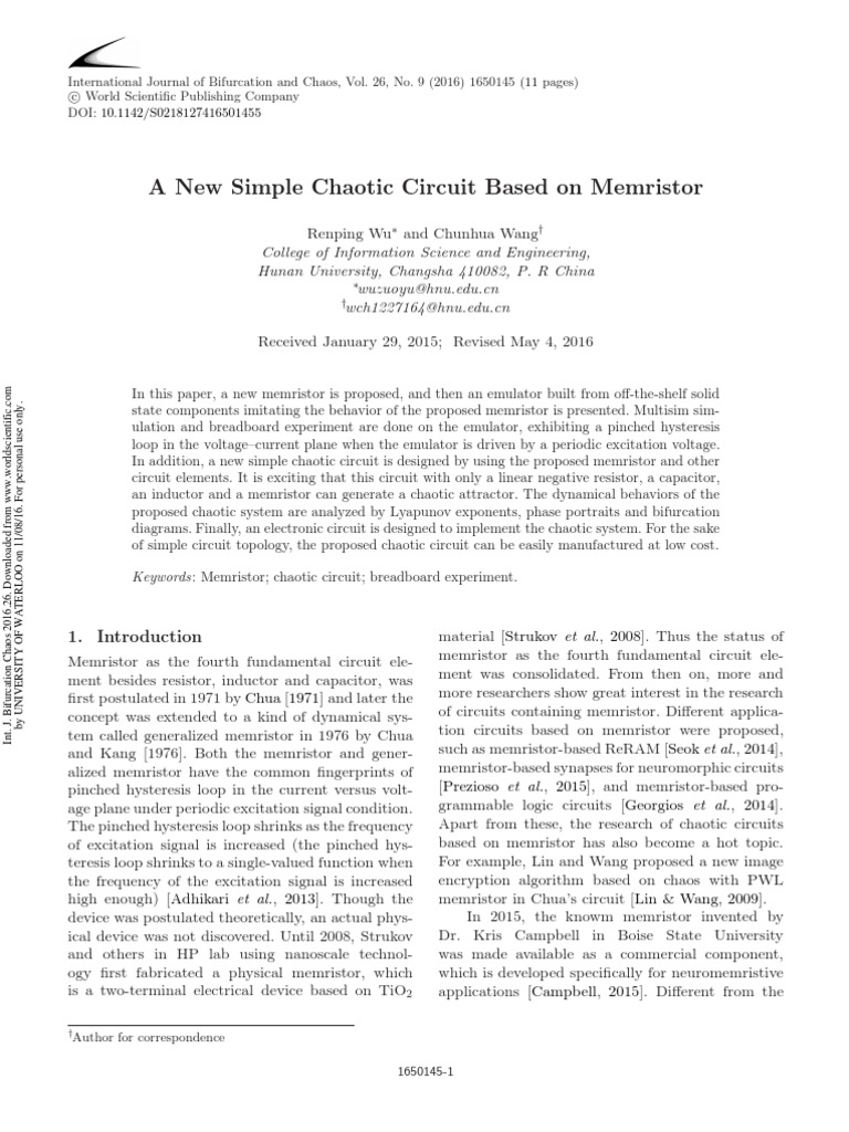 A New Simple Chaotic Circuit Based On Memristor | PDF | Electrical Network | Chaos Theory