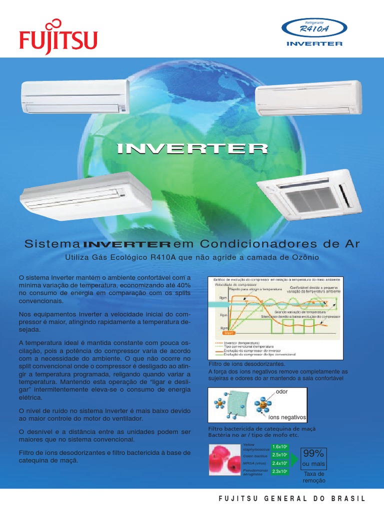 Sistema de ar condicionado inverter da Fujitsu com refrigerante ...