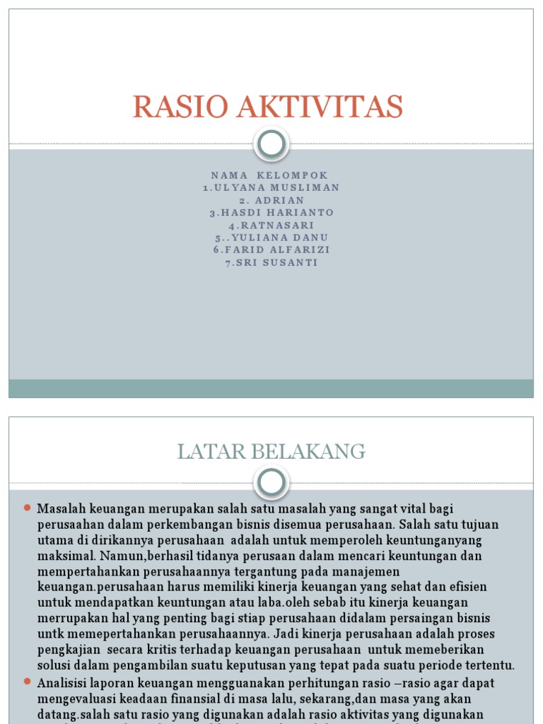 Rasio Aktivitas PPT K | PDF | Karier & Perkembangan | Pengelolaan Keuangan & Uang