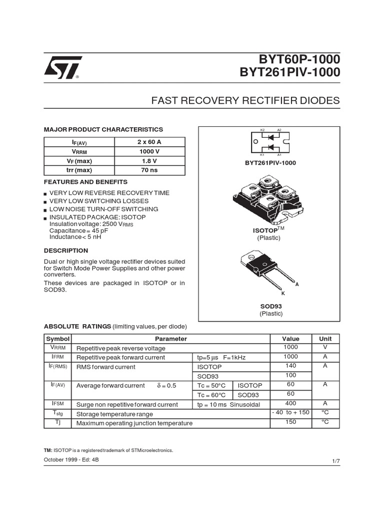 Fast Recovery Rectifier Diodes Spec Sheet | PDF | Diode | Rectifier