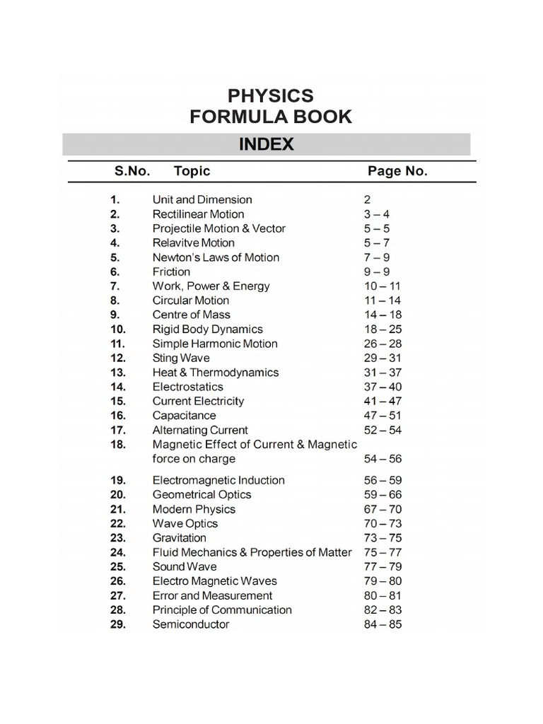 Formula Book - Physics | PDF