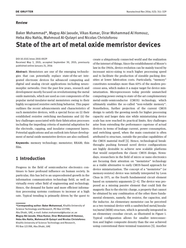 State of The Art of Metal Oxide Memristor Devices | PDF | Ion ...
