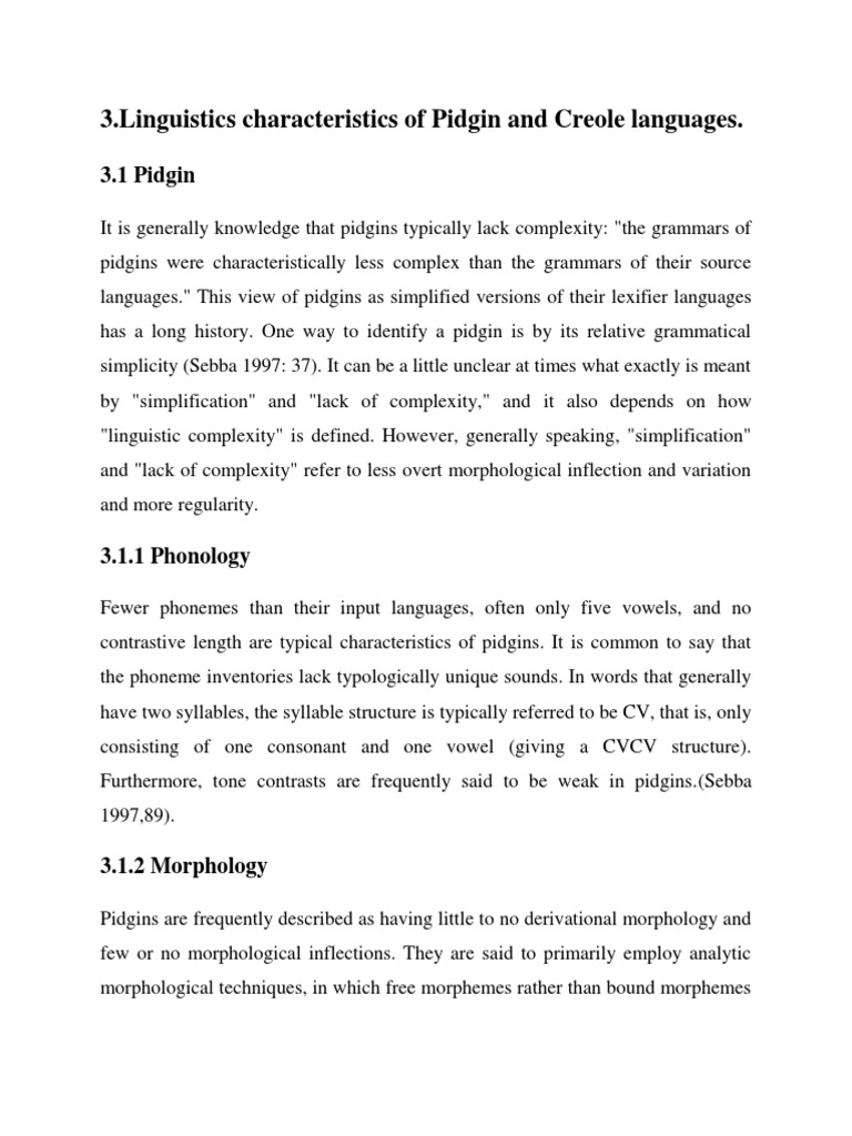 Pidgin Lingustics1 | PDF | Morphology (Linguistics) | Sentence ...