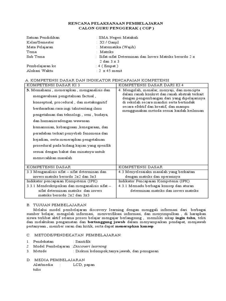 Rencana Pelaksanaan Pembelajaran Calon Guru Penggerak (CGP) | PDF