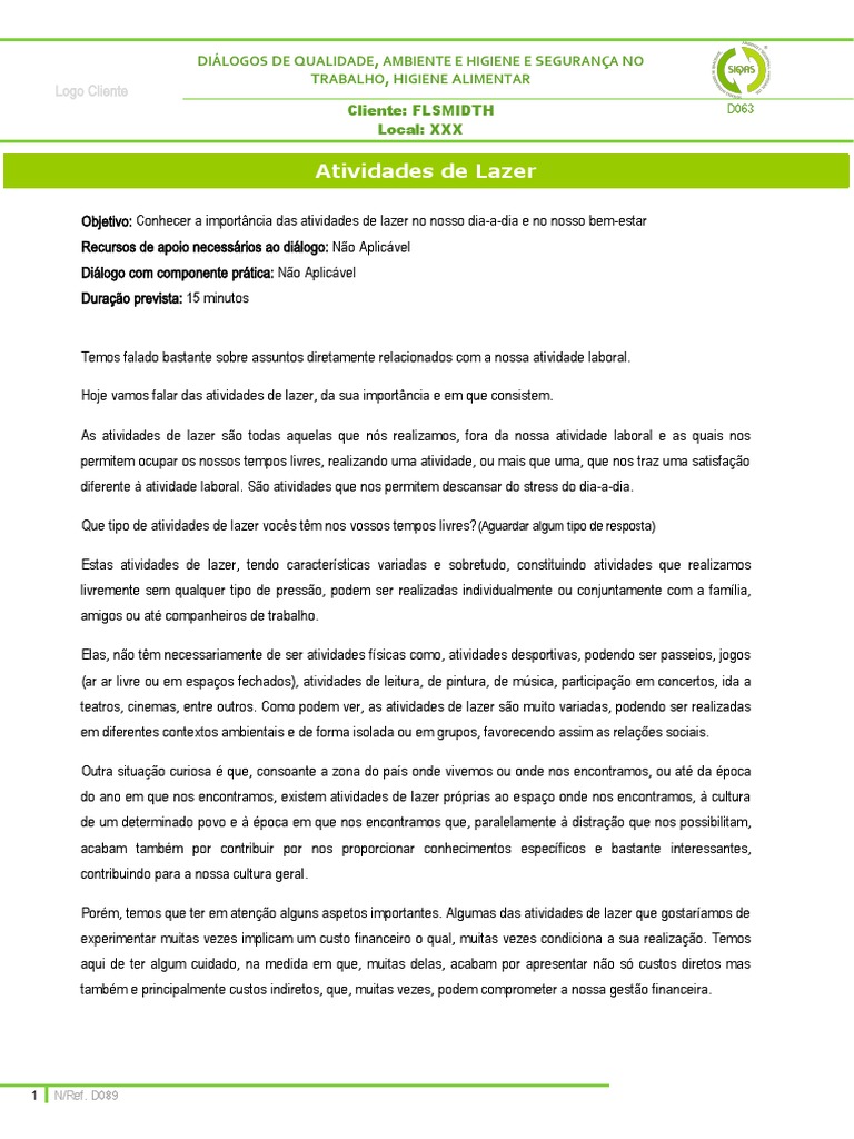 Atividades de Lazer | PDF | Lazer