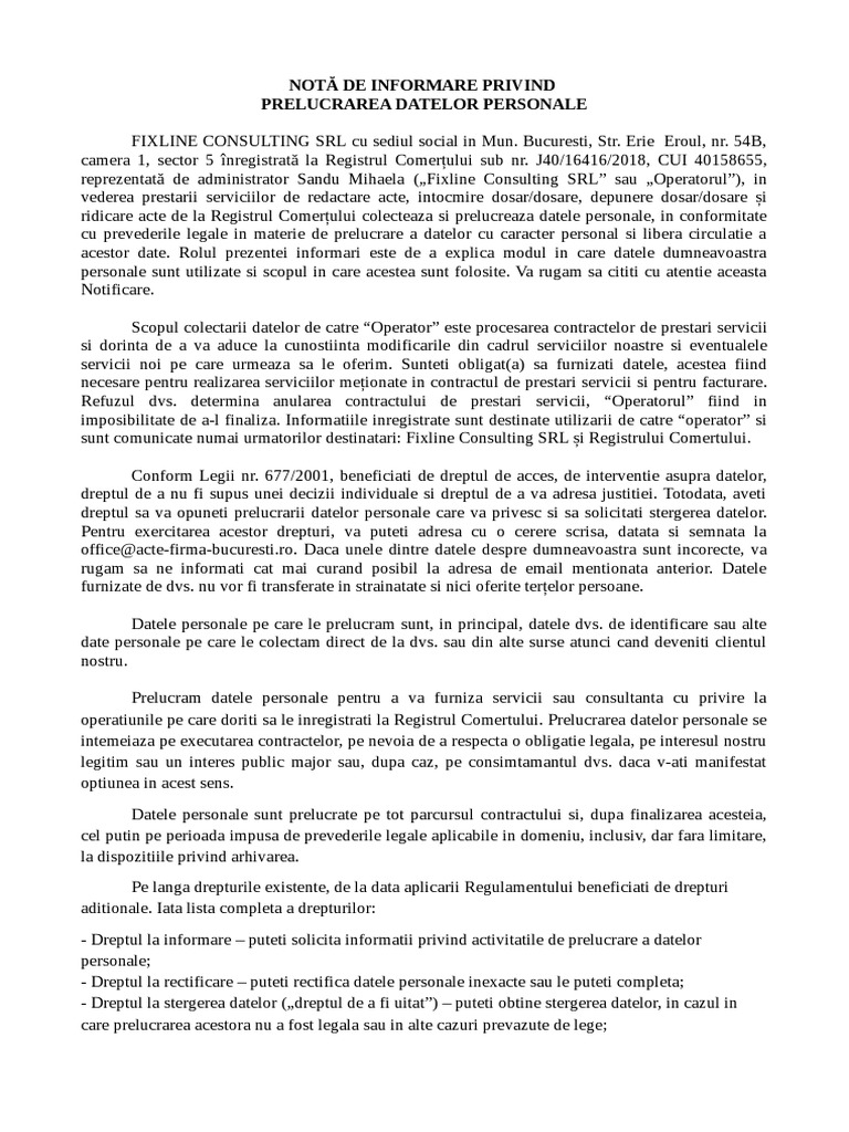 Nota de Informare | PDF