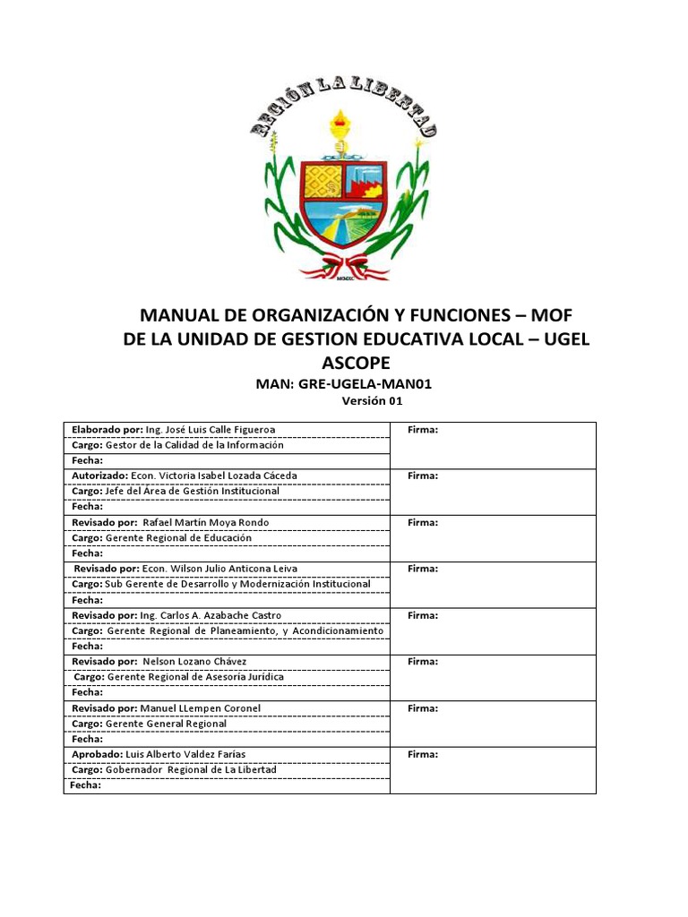Manual de Organización Y Funciones - Mof de La Unidad de Gestion Educativa Local - Ugel Ascope ...