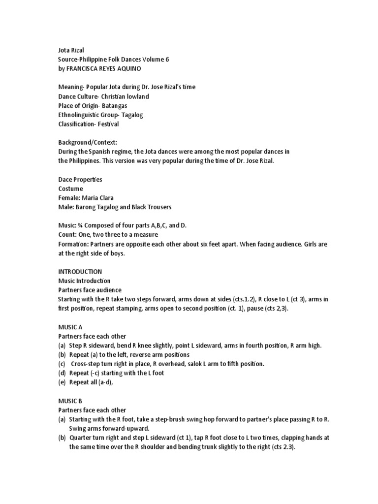 Dance Jota Rizal | PDF | Dances | Performing Arts