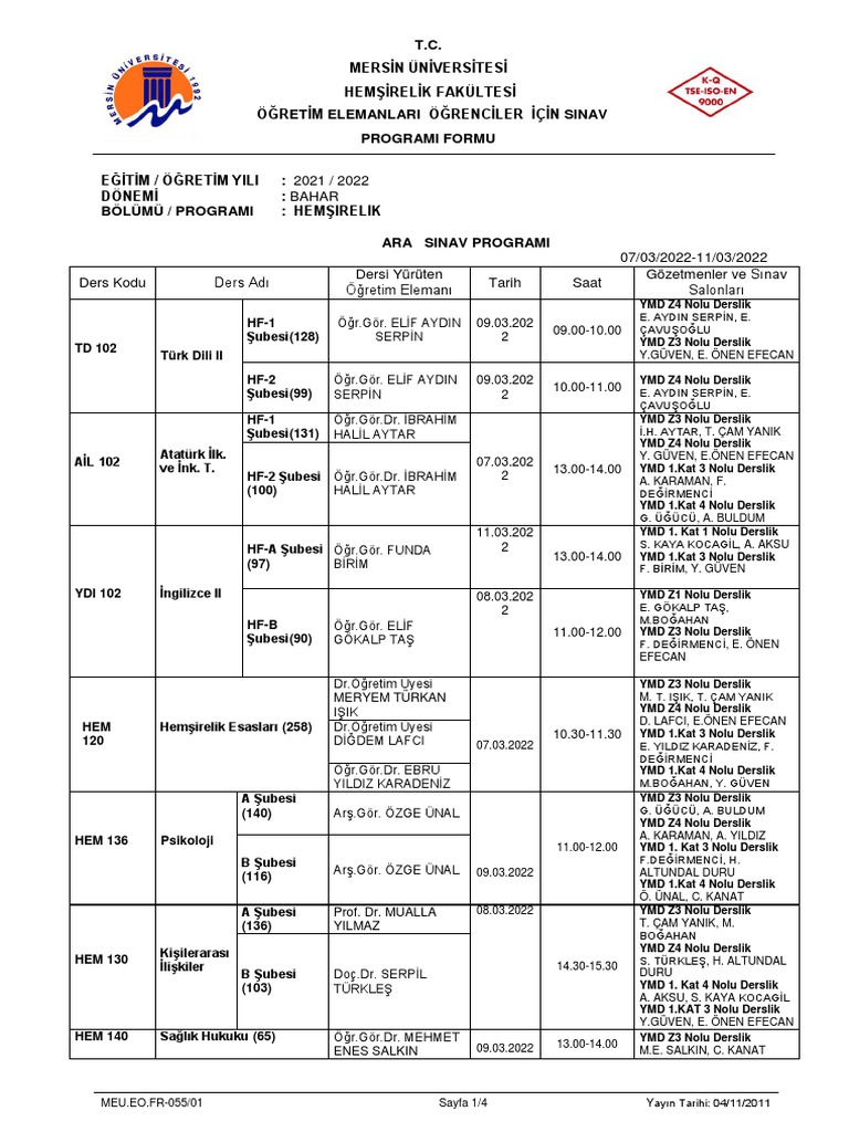 2021-2022 Bahar Donemi Vize Snav Program 2 | PDF